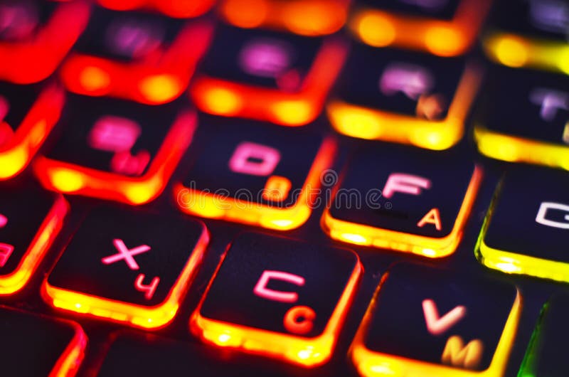 Laptop Keyboard with Red Backlight. Buttons Closeup Stock Image - Image ...