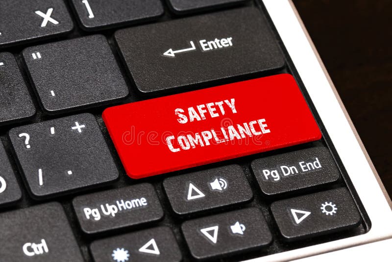 On the Laptop Keyboard the Red Button Written Safety Compliance Stock ...