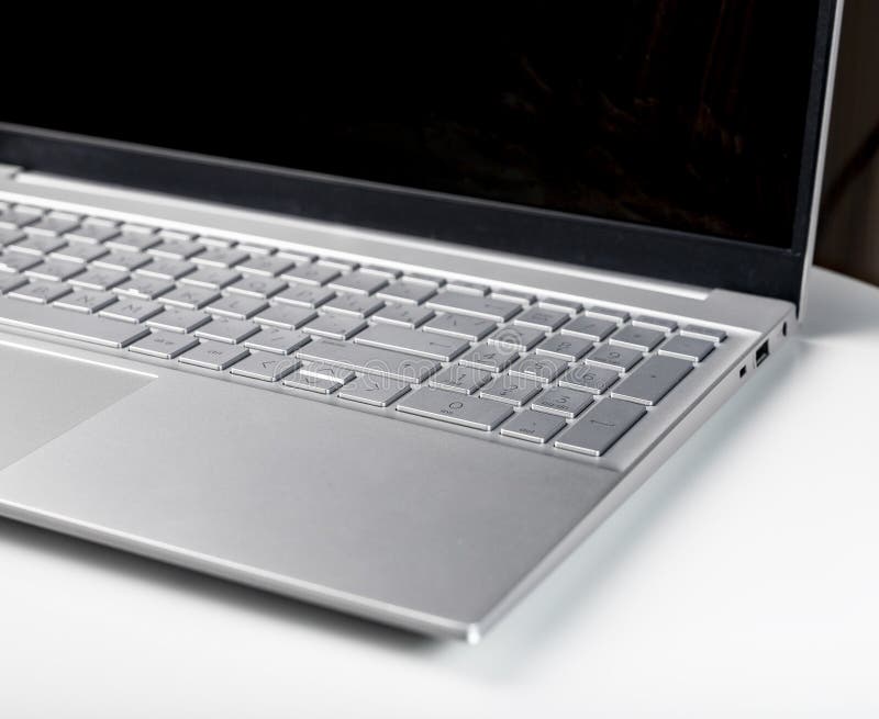 Laptop Keyboard and Screen Closeup. Silver Keypad Details Stock Photo ...