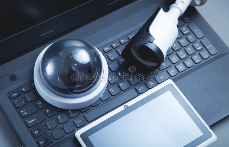 Laptop Keyboard, Security Camera, Tablet. Security Stock Image - Image ...