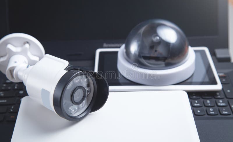 Laptop Keyboard, Security Camera, Tablet. Security Stock Photo - Image ...