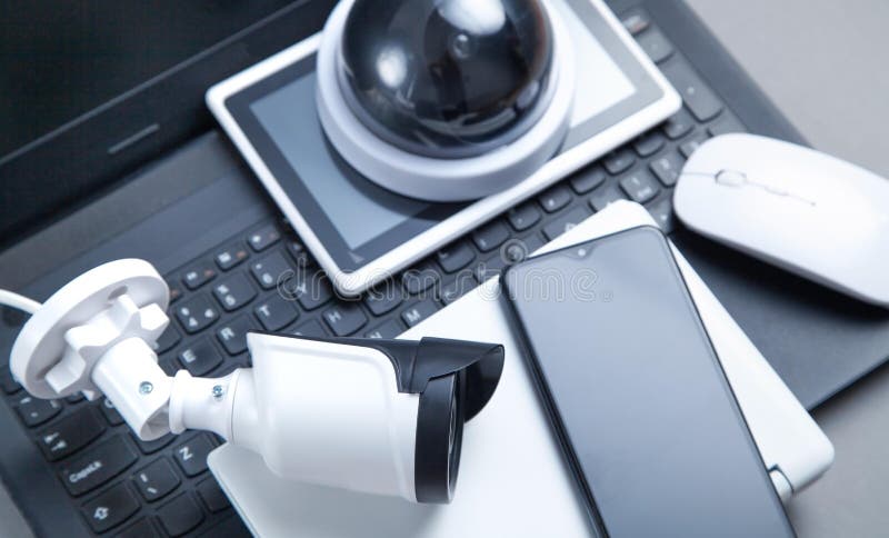 Laptop Keyboard, Smartphone, Security Camera, Tablet. Security Stock ...