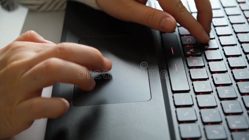 Laptop Keyboard and Touchpad in Action, Typing and Navigating Stock ...