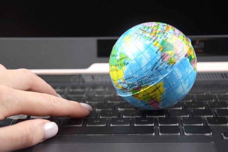 Laptop Keyboard with World Globe on Top. Stock Image - Image of ...