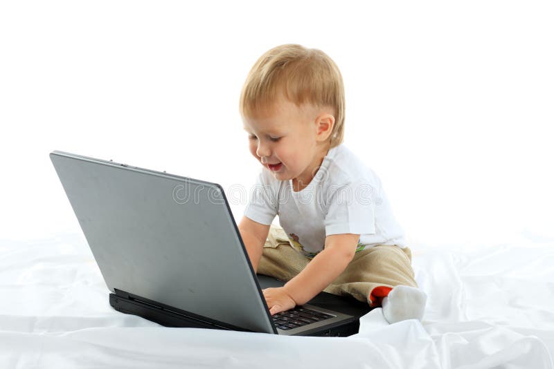 Laptop and kid stock image. Image of infant, girl, communications - 6666383