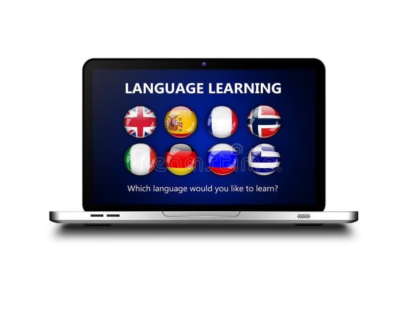 Laptop with Language Learning Page Over White Stock Illustration ...