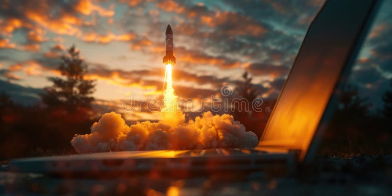 A Laptop Launching a Rocket into the Sky. Perfect for Illustrating ...