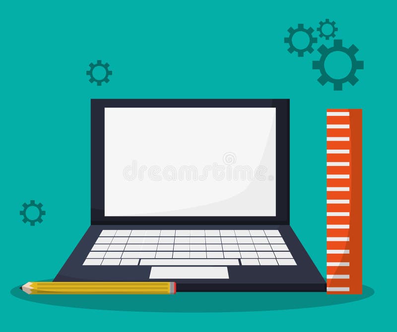 Laptop Learning Gear Ruler Pencil Stock Vector - Illustration of sketch ...