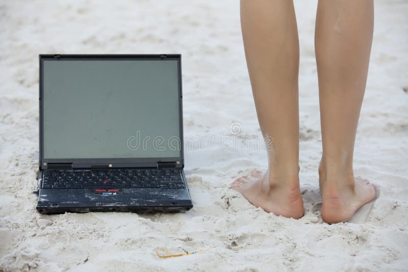 Laptop and Legs on the Beach Stock Photo - Image of business, breaking ...