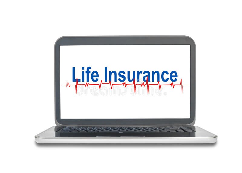 Laptop with Life Insurance Word on Screen Display Isolated on White ...