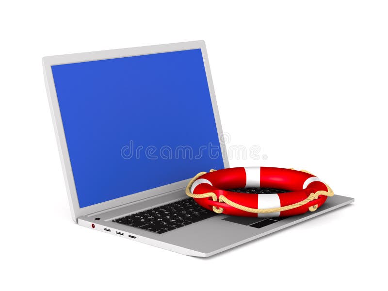 Laptop and Life Ring on White Background. Isolated 3d Illustration ...