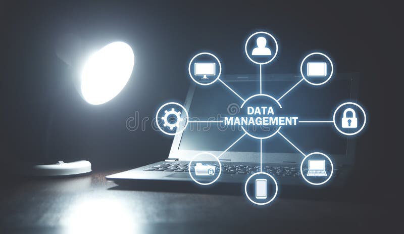 Laptop and Light on the Desk. Data Management Stock Image - Image of ...