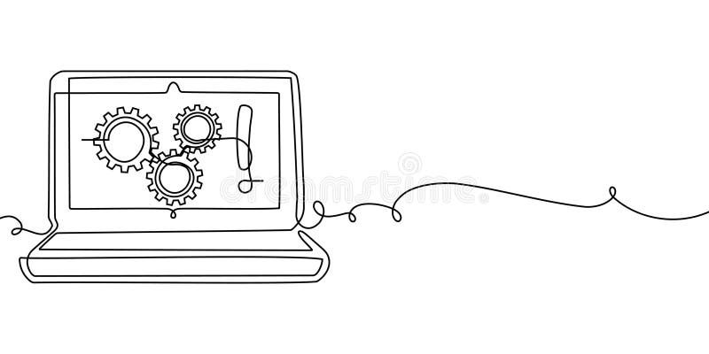 Laptop Line Continuous Screen Computer Office Work Art Pc Outline ...