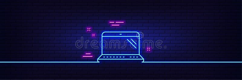 Laptop Line Icon. Mobile Computer Device Sign. Neon Light Glow Effect ...