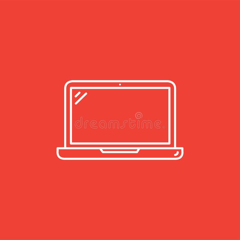 Laptop Line Icon on Red Background. Red Flat Style Vector Illustration ...