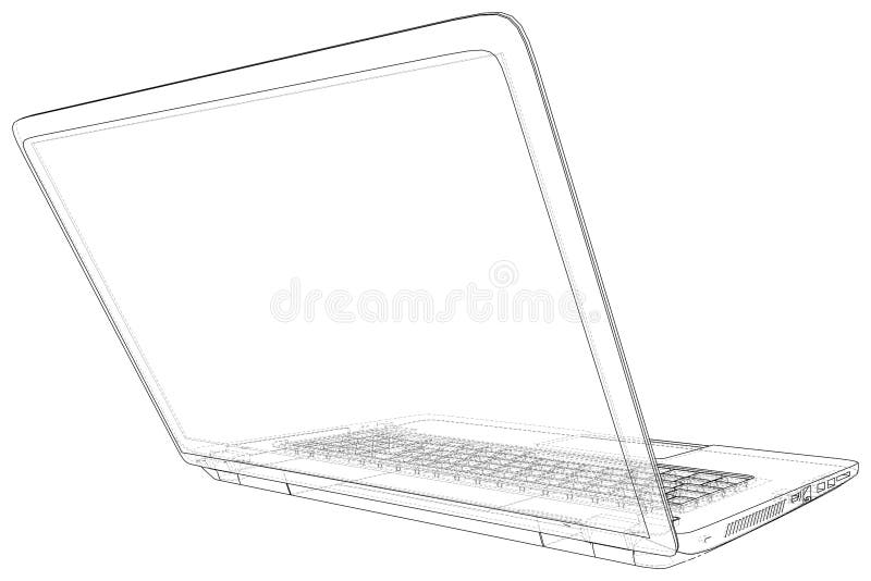 Laptop Line View. Notebook. Created Illustration of 3d. Stock Vector ...
