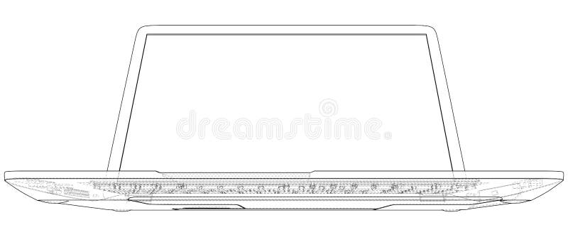 Laptop Line View. Notebook. Created Illustration of 3d. Stock Vector ...