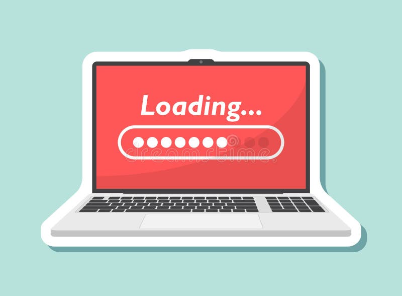 Laptop Loading Process Sticker Icon in Flat Style. Software Update Vector Illustration on ...