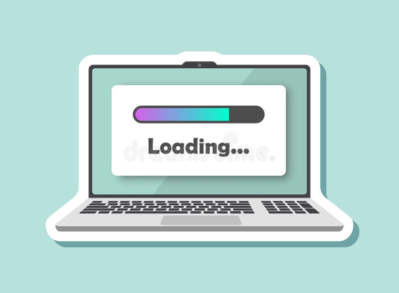 Laptop Loading Process Sticker Icon in Flat Style. Software Update Vector Illustration on ...