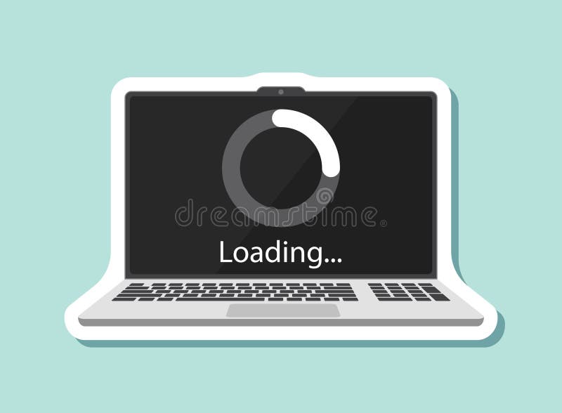 Laptop Loading Process Sticker Icon in Flat Style. Software Update Vector Illustration on ...