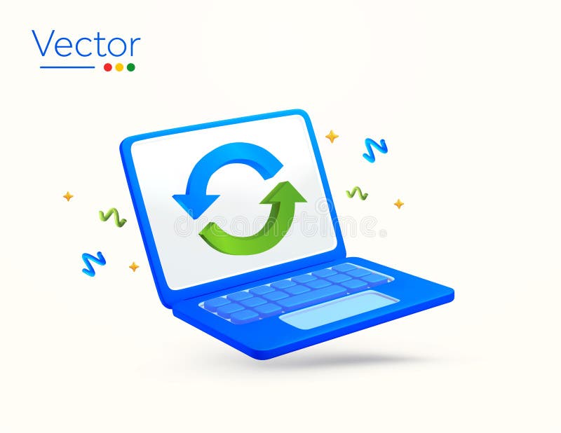 Laptop with Loading or Synchronization Screen Concept. 3d Rendered ...