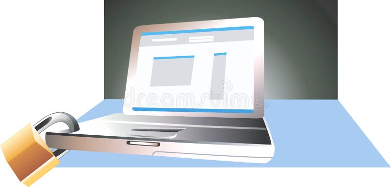 Laptop 3D with Lock and Key. Computer Security. Stock Illustration ...