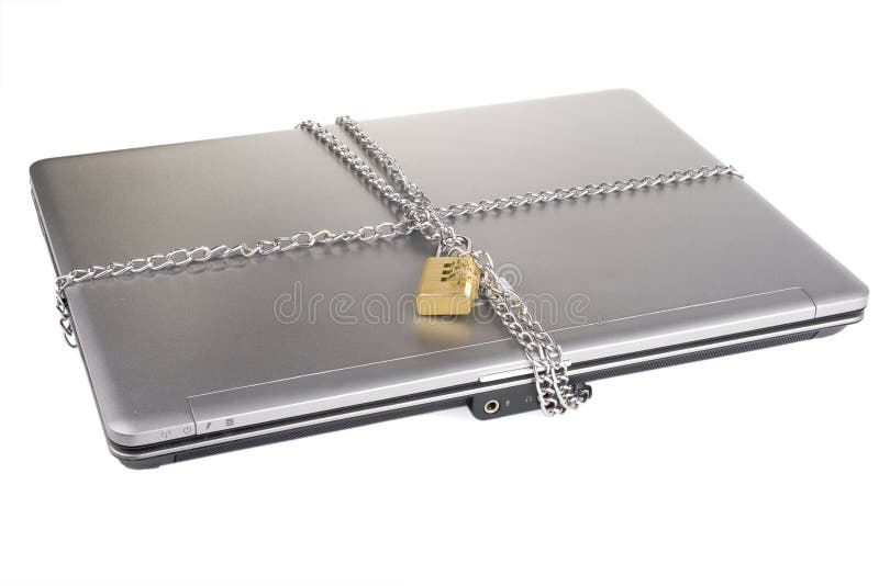 Laptop with lock and chain stock photo. Image of background - 6380454
