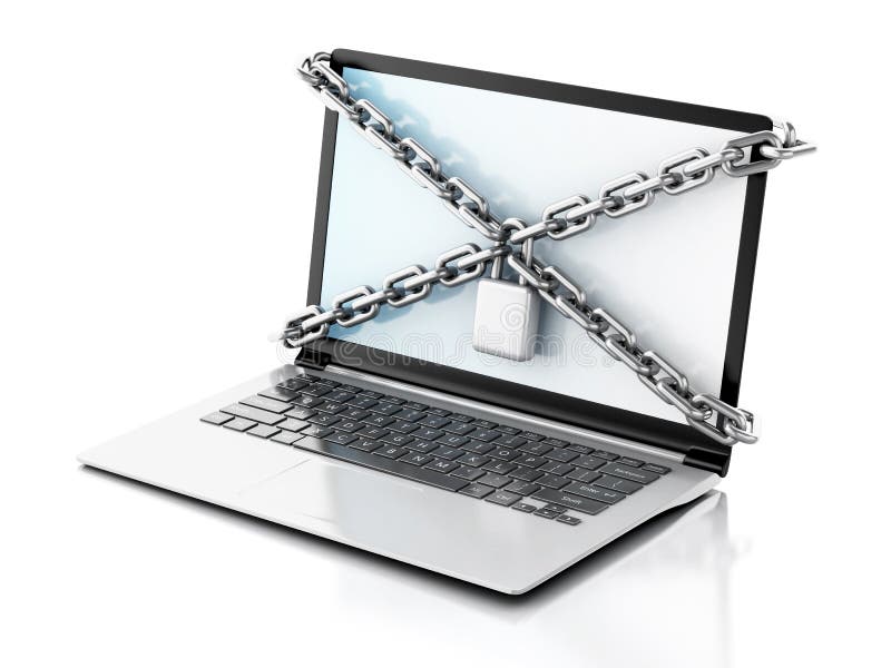 Laptop 3D with Lock and Key. Computer Security. Stock Illustration ...