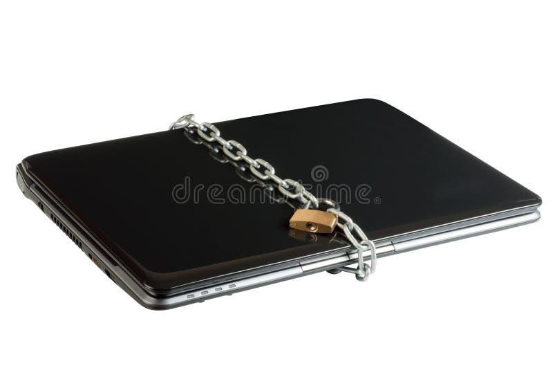 Laptop lock with chains stock image. Image of business - 28498443
