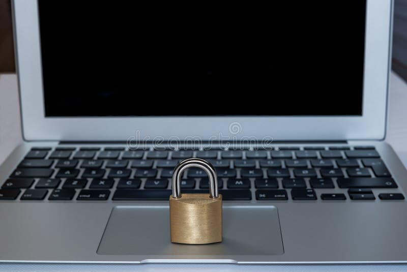 Hand Tying Laptop Computer with Password Login on Screen, Cyber Stock ...