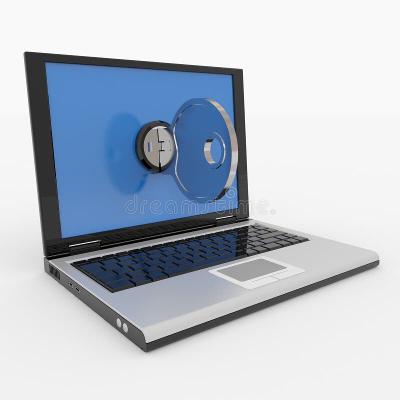Laptop with Lock and Key. Concept of Security Stock Photo - Image of ...
