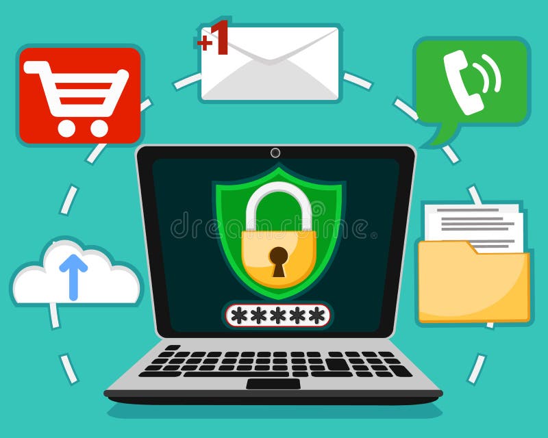 Laptop with Lock and Password. Protection of Computer Data. Stock ...