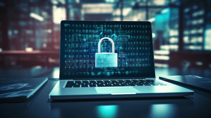 Laptop with Lock on the Screen Stock Illustration - Illustration of ...