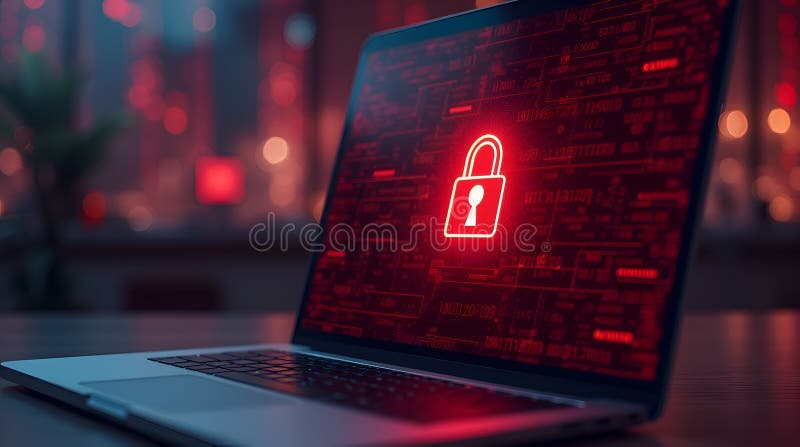 Laptop with Lock on Screen, Cybersecurity and Data Protection Concept ...