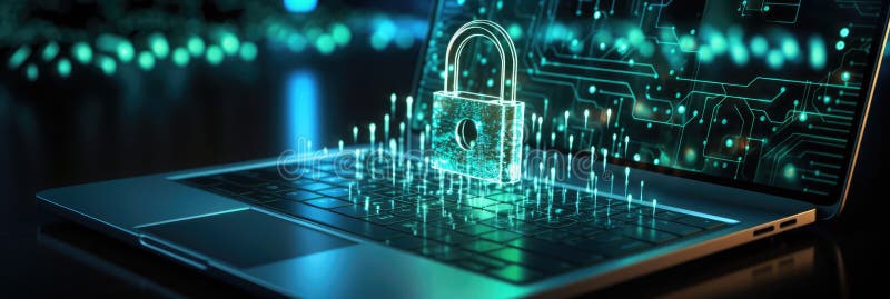 A Laptop with a Lock on the Screen Stock Illustration - Illustration of ...