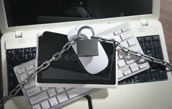 Laptop Locked with Chains and Padlock Stock Image - Image of connection ...
