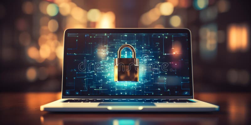 Laptop Locked with a Digital Padlock Representing Online Security and ...