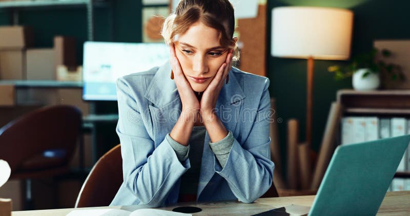 Laptop, Logistics and Stress Woman in Office for Problem Solving of ...