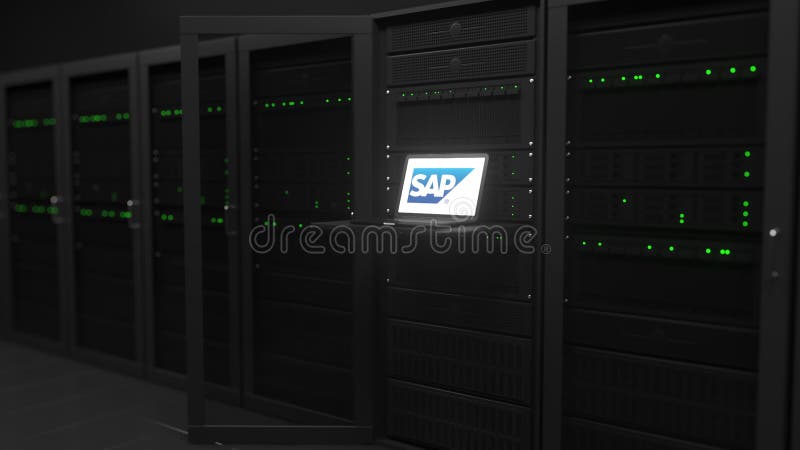 Laptop with the Logo of SAP on the Screen in a Server Room. Conceptual ...