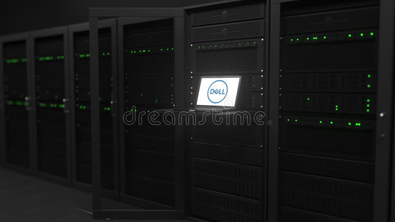 DELL Logo on the Screen in a Modern Server Room. Conceptual Editorial ...