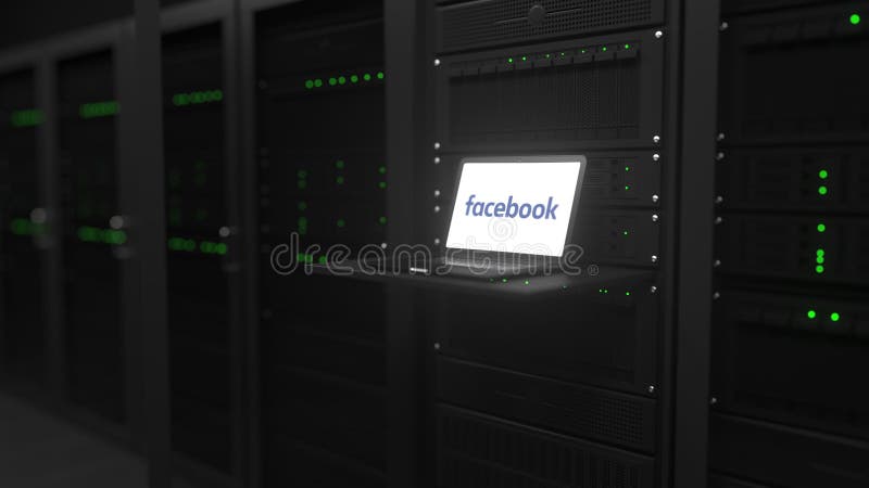 FACEBOOK Logo on the Screen in a Modern Server Room. Conceptual Editorial 3d Rendering Editorial ...