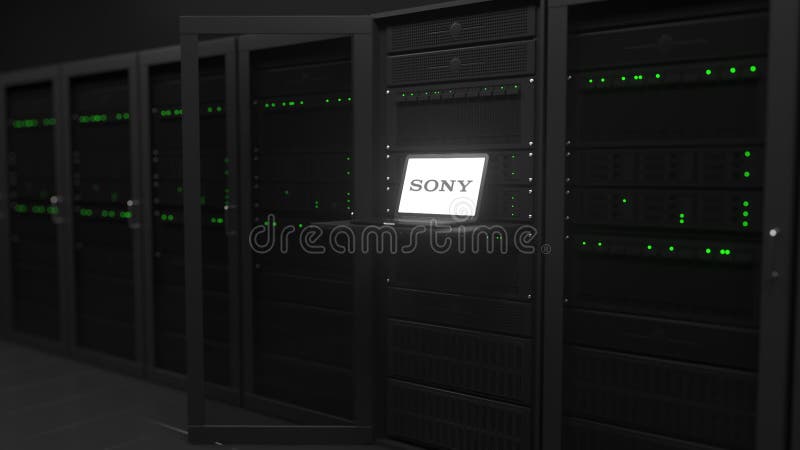 Laptop with the Logo of SONY on the Screen in a Server Room. Conceptual ...