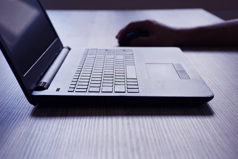 Laptop, a Male Hand Using Laptop on the Desk Stock Image - Image of ...