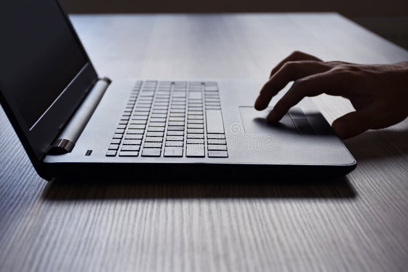 Laptop, a Male Hand Using Laptop on the Desk Stock Photo - Image of ...