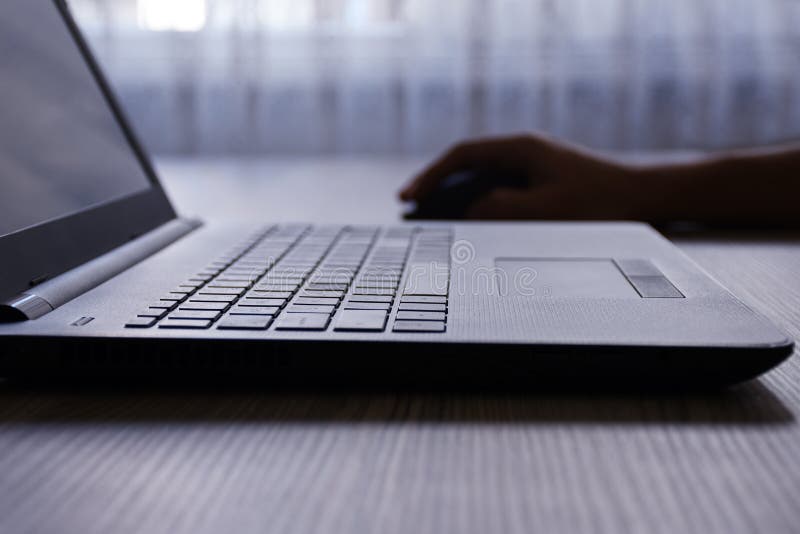 Laptop, a Male Hand Using Laptop Stock Image - Image of equipment ...