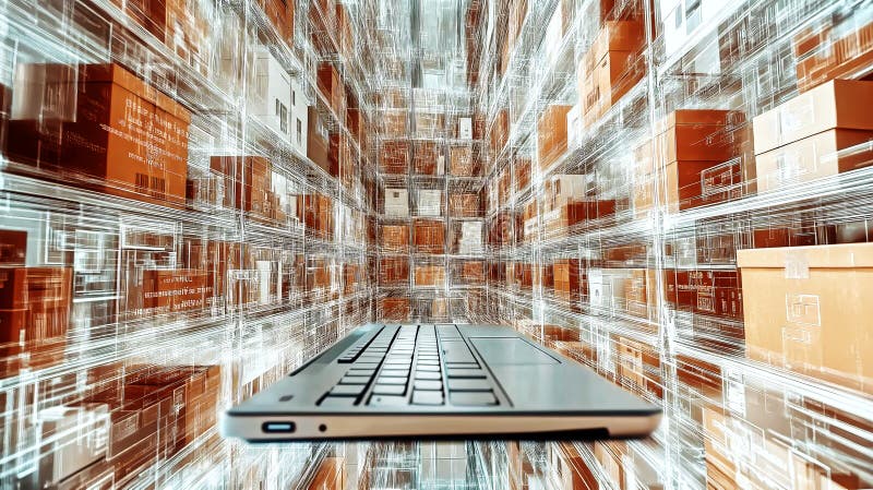 Laptop Managing Inventory and Logistics in a Modern Warehouse Stock ...