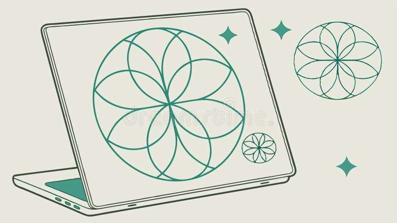 Laptop with Mandala Screen, Technology and Mindfulness Vector Design ...