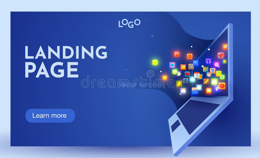 Laptop with Many Application Icons. Mobile Application Development ...