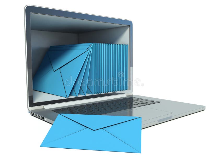 Laptop and many mail stock illustration. Illustration of round - 39736245