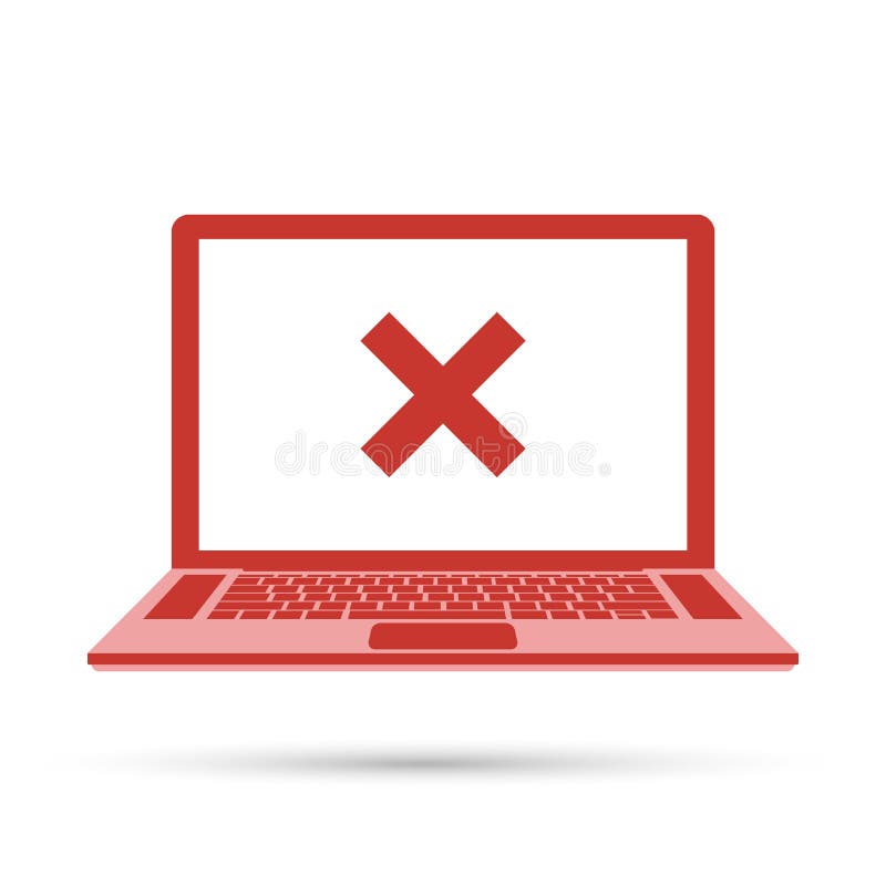 Laptop and X Mark. Notebook and Round Red Cross Mark Icon on White ...